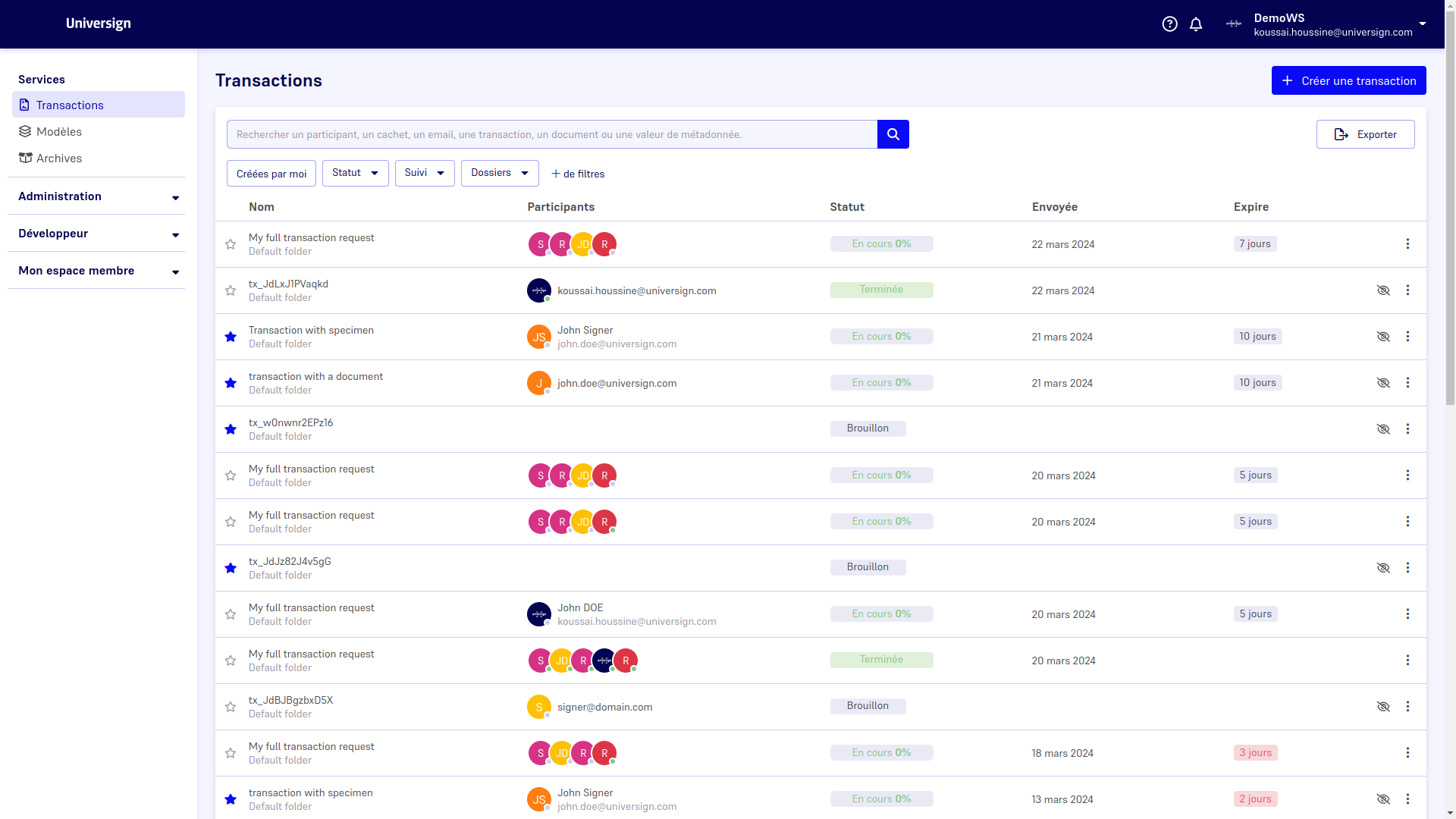 Tableau De Bord De Transaction Guide Utilisateur Universign Tableau De Bord De Transaction Guide Utilisateur Universign